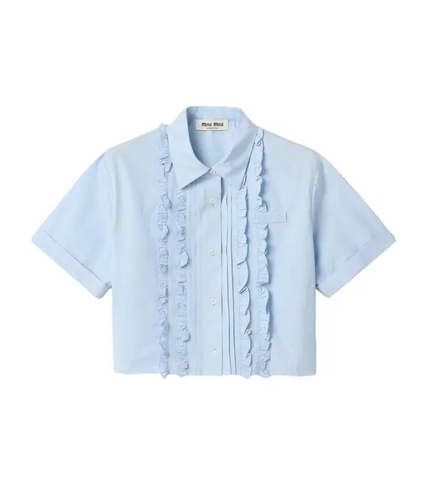 Miu Miu Cropped Ruffled Short Sleeve Shirt