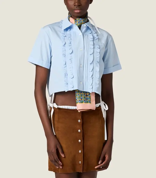 Miu Miu Cropped Ruffled Short Sleeve Shirt