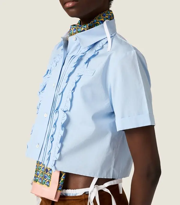 Miu Miu Cropped Ruffled Short Sleeve Shirt