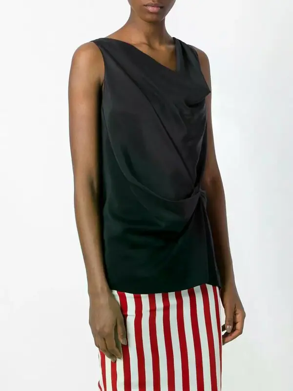 LANVIN Silk Draped V-neck Sleeveless Blouse - Black