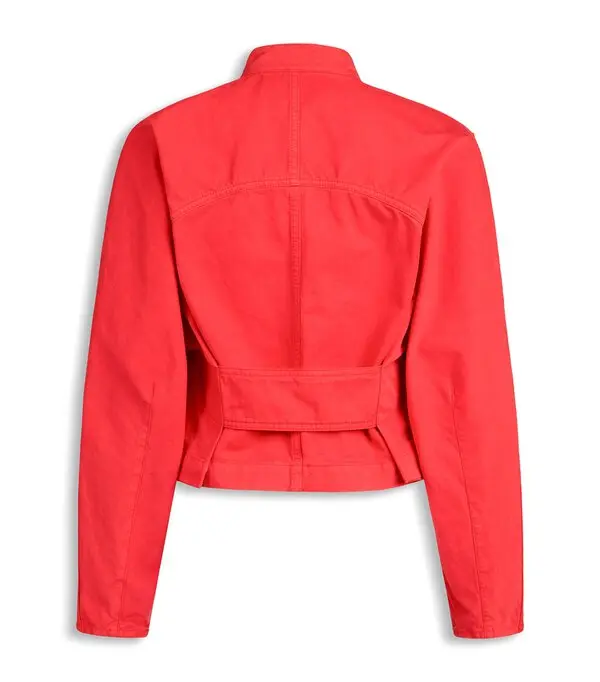 Alaïa High-neck Zip-up Denim Jacket With Peplum Detail - Red