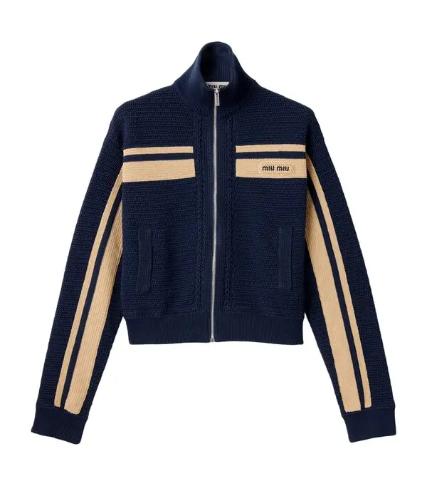 Miu Miu Crochet Zip-up Cardigan With Striped Accents