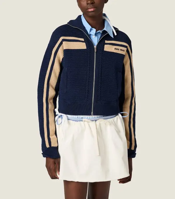 Miu Miu Crochet Zip-up Cardigan With Striped Accents