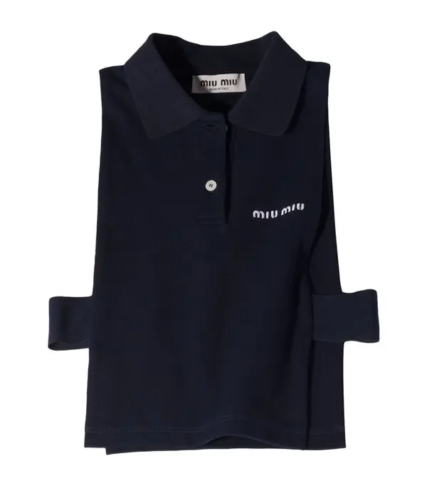 Miu Miu Sleeveless Cotton Piqué Polo Shirt - Blue