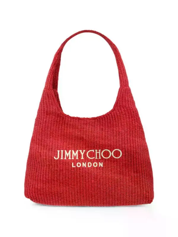 JIMMY CHOO Logo-embroidered Raffia Tote Bag - Red