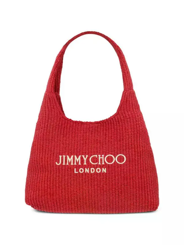 JIMMY CHOO Logo-embroidered Raffia Tote Bag - Red
