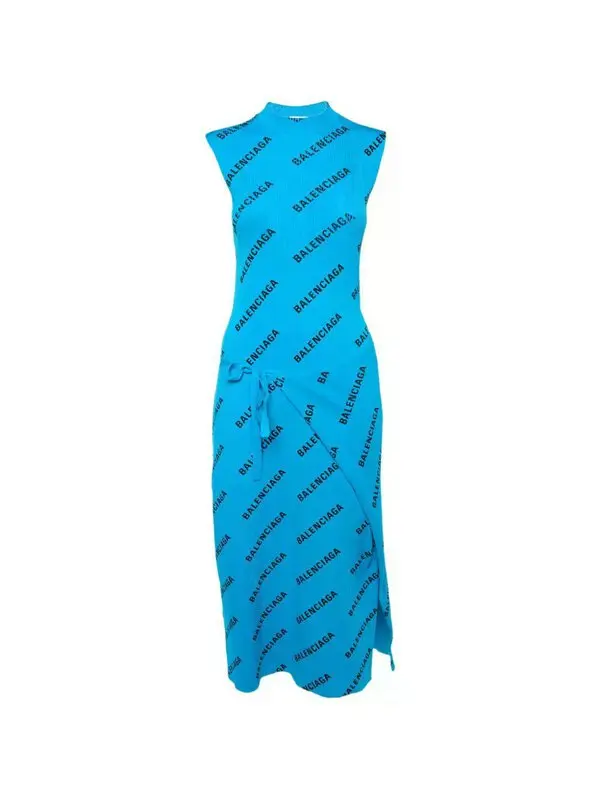 Balenciaga Midi Wrap Dress With All-over Logo Print