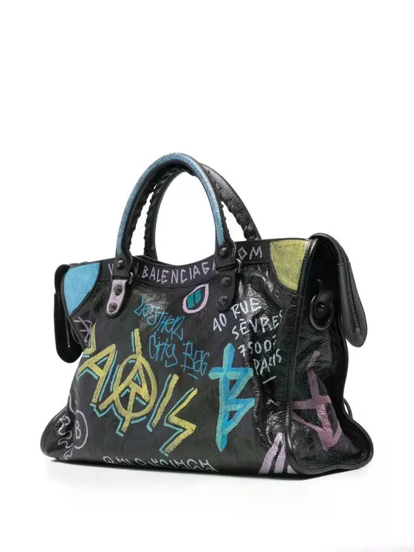 Balenciaga 2000s Le City Graffiti Tote Bag - Black