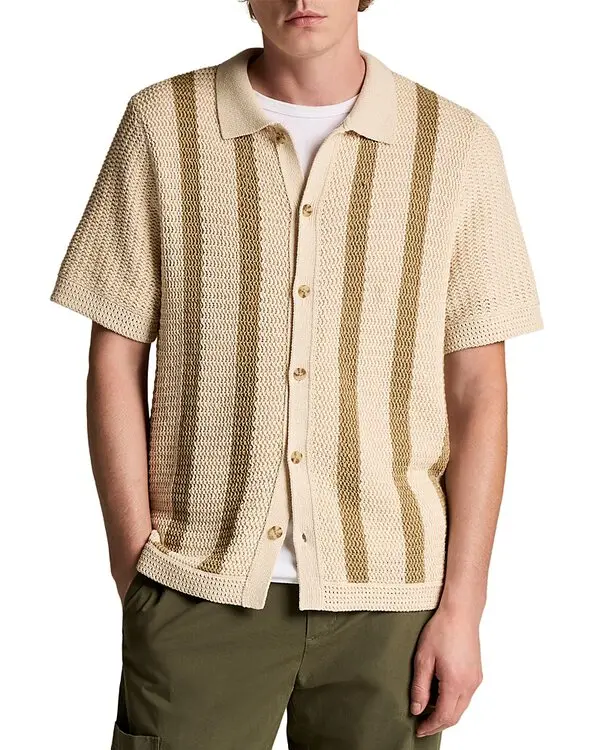 Vince Stripe Crochet Short Sleeve Button Down Shirt