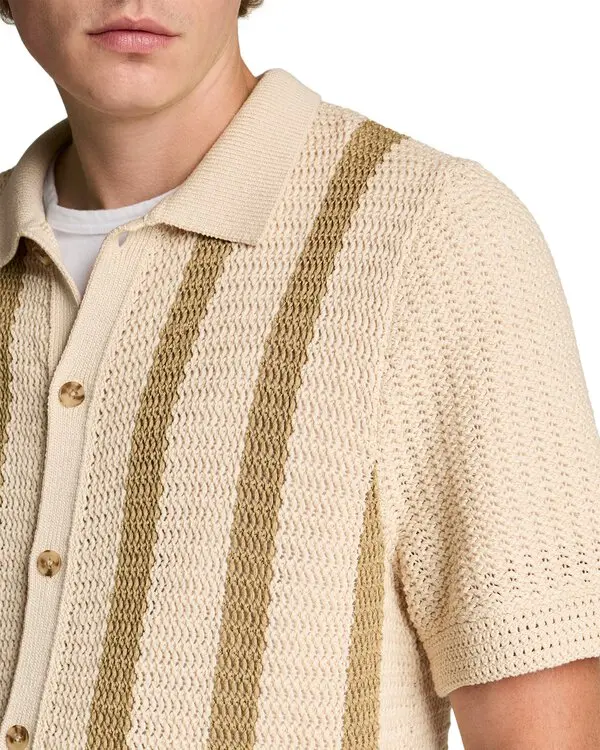 Vince Stripe Crochet Short Sleeve Button Down Shirt
