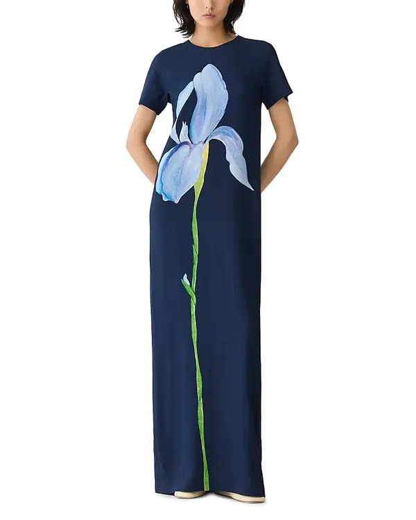 Lafayette 148 New York Short Sleeve Maxi Dress - Midnight Blue Multi