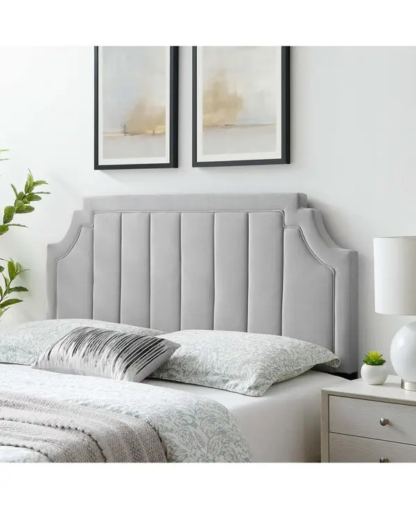 MODWAY Alyona Channel Tufted Performance Velvet Headboard, Full/queen - Light Gray