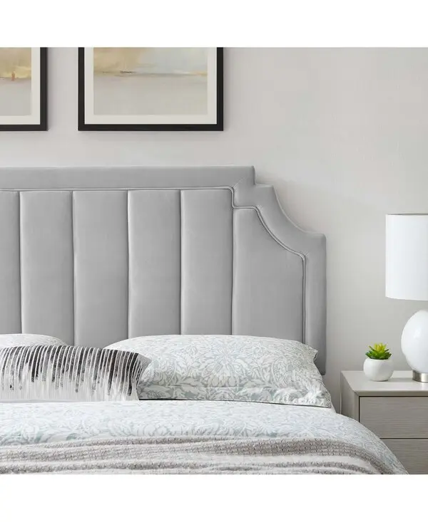 MODWAY Alyona Channel Tufted Performance Velvet Headboard, Full/queen - Light Gray