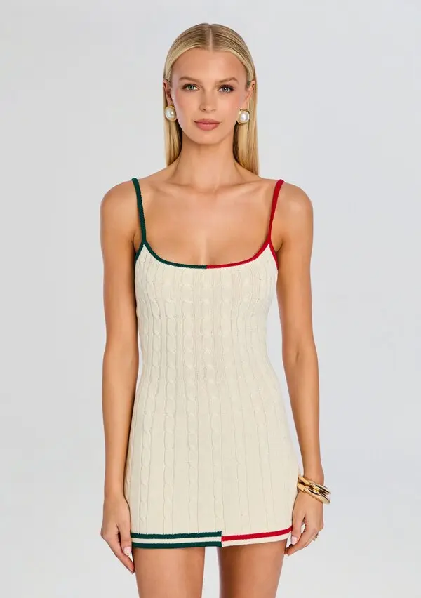 SEROYA Azriel Knit Mini Dress - Eggshell Varsity