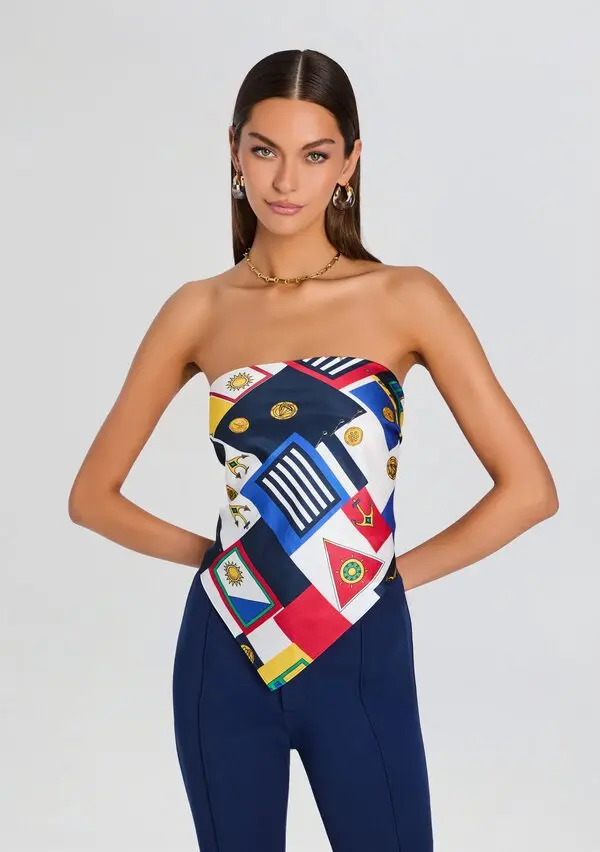 SEROYA Satin Printed Bandeau Top - Regatta
