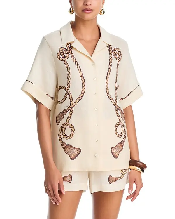 YUKIO Linen Short Sleeve Shirt With Nautical Print