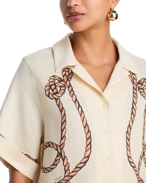 YUKIO Linen Short Sleeve Shirt With Nautical Print