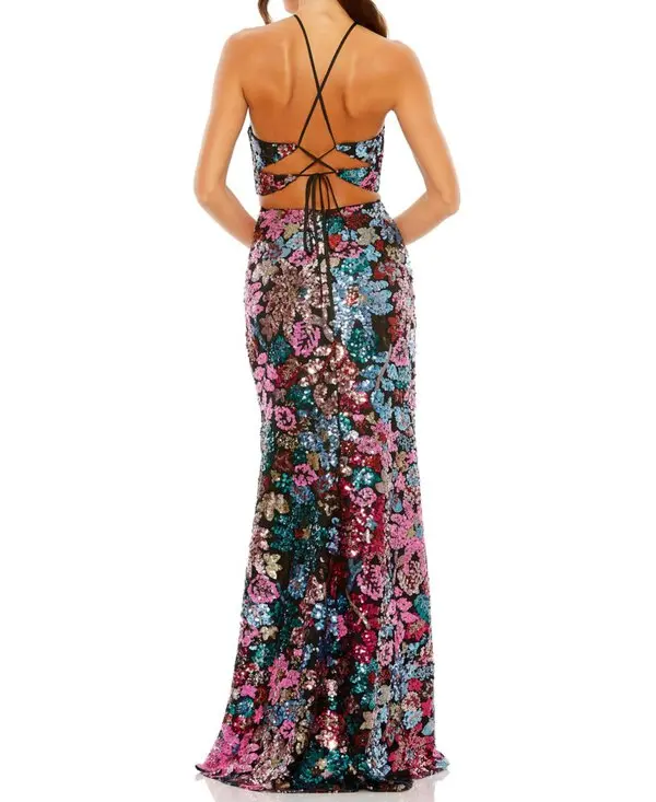 Mac Duggal Sequin Embellished Cross Neck Gown