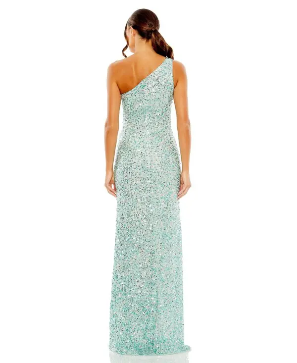 Mac Duggal Sequin One Shoulder Gown With Embellishements