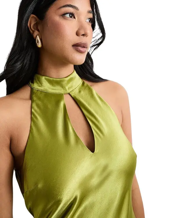 WAREHOUSE Satin Tie Neck Cowl Maxi Dress