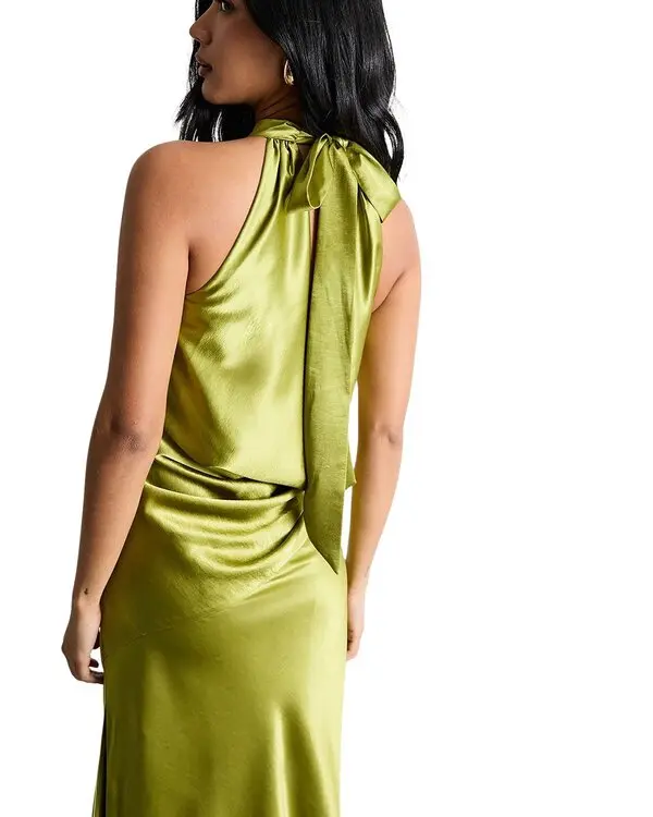WAREHOUSE Satin Tie Neck Cowl Maxi Dress