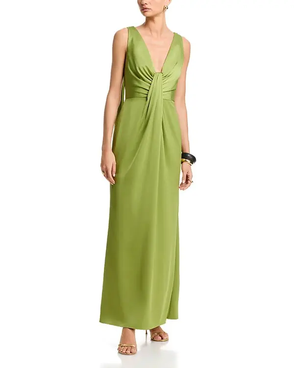 Aidan Mattox Crepe Back Satin Gown - Fern
