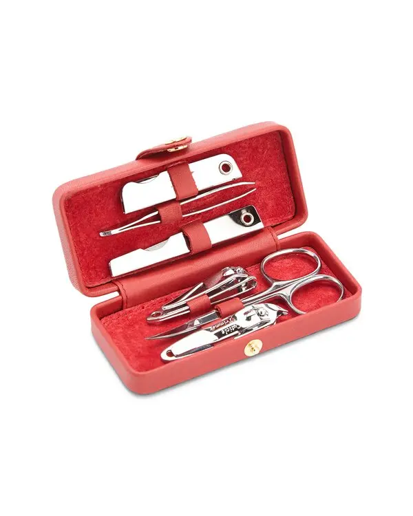ROYCE NEW YORK Luxury Leather Manicure Set Travel Case - Red