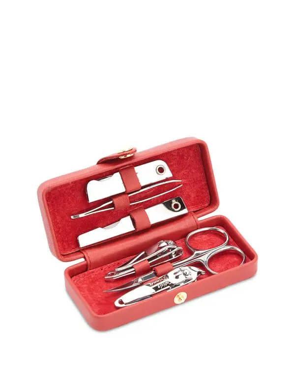 ROYCE NEW YORK Luxury Leather Manicure Set Travel Case - Red