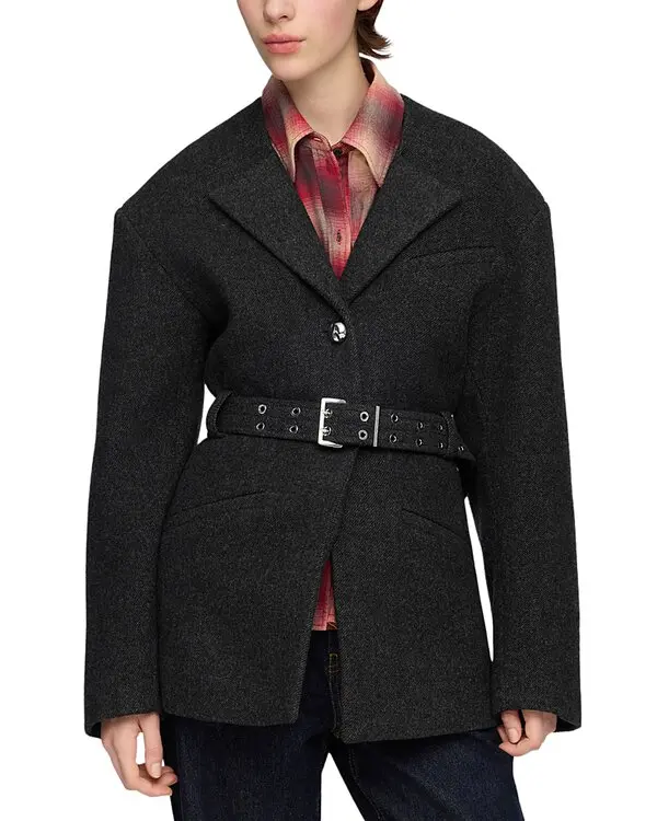 GANNI Belted Wool Jacket - Phantom