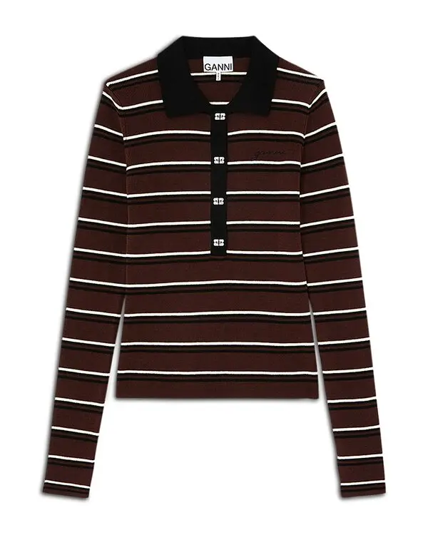 GANNI Striped Merino Polo Shirt - Multicolour