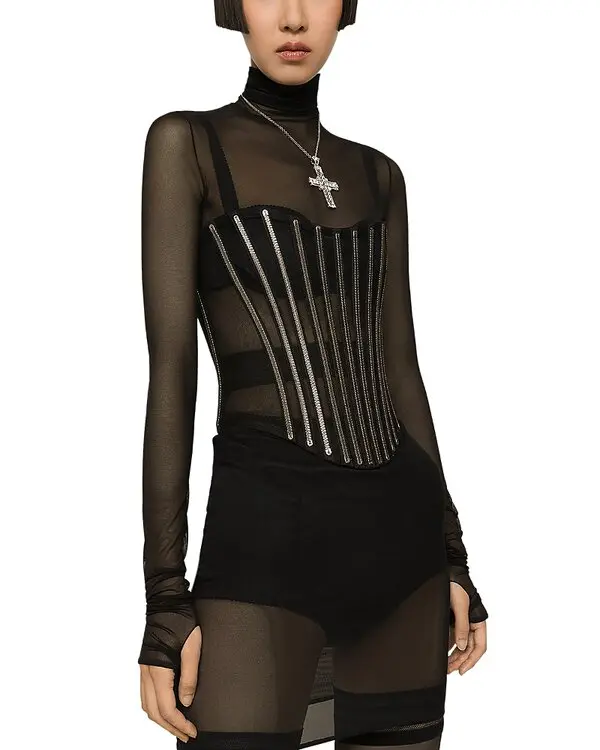 Dolce & Gabbana Tulle Braided Corset Belt - Black