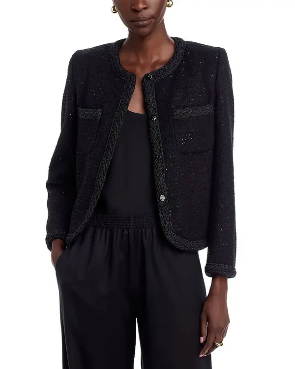 Fabiana Filippi Knit Trim Sequin Blazer - Black