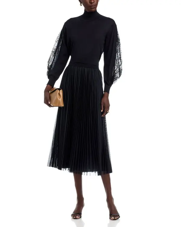 Fabiana Filippi Cashmere & Silk Mock Neck Sweater With Lace Sleeves