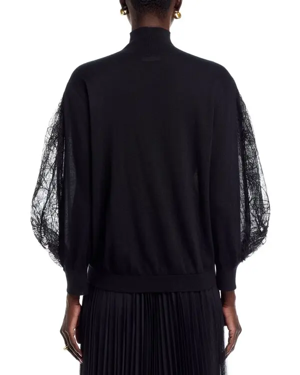 Fabiana Filippi Cashmere & Silk Mock Neck Sweater With Lace Sleeves