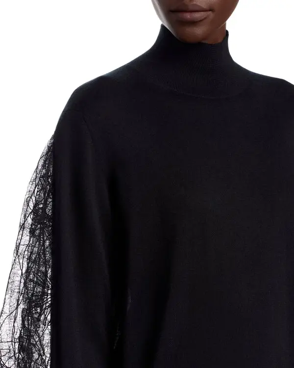 Fabiana Filippi Cashmere & Silk Mock Neck Sweater With Lace Sleeves