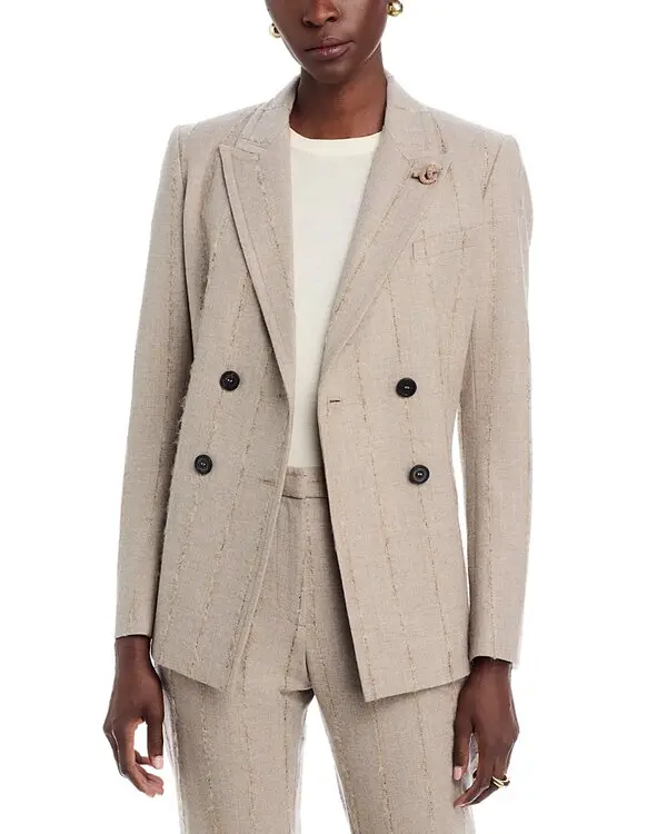 Fabiana Filippi Double Breasted Pinstripe Flannel Blazer With Knot Pin - Mocha