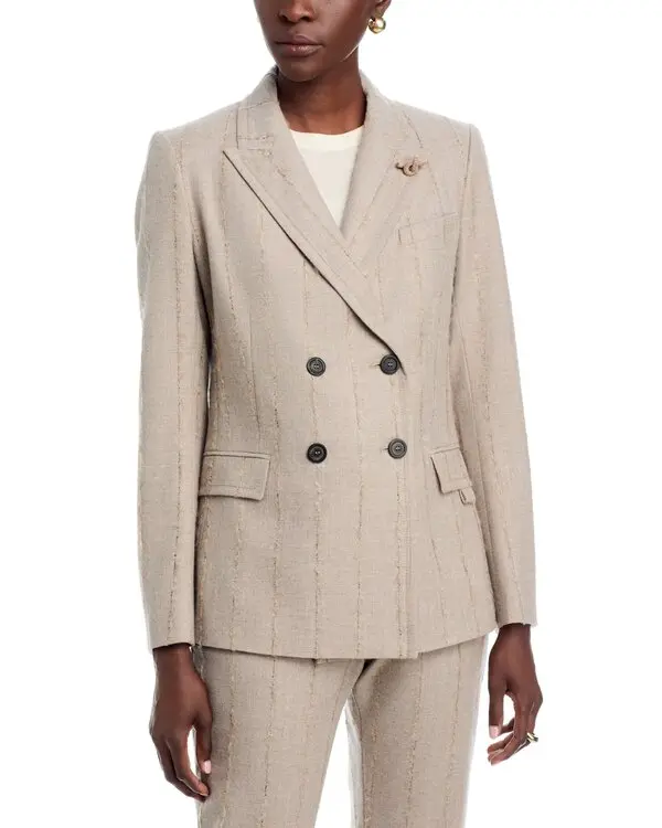 Fabiana Filippi Double Breasted Pinstripe Flannel Blazer With Knot Pin