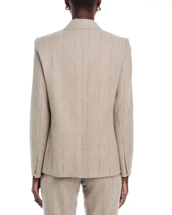 Fabiana Filippi Double Breasted Pinstripe Flannel Blazer With Knot Pin