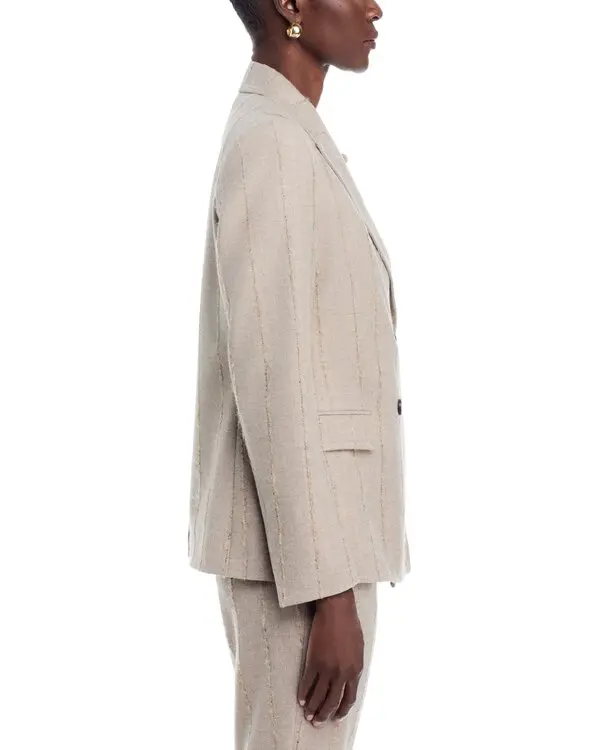 Fabiana Filippi Double Breasted Pinstripe Flannel Blazer With Knot Pin
