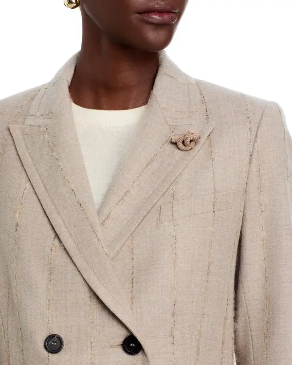 Fabiana Filippi Double Breasted Pinstripe Flannel Blazer With Knot Pin