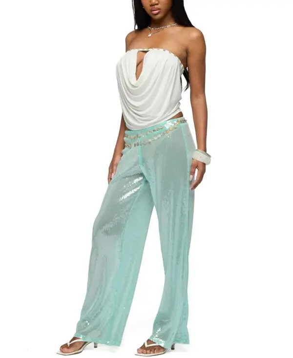 EDIKTED Avalee Sequin Wide Leg Pants
