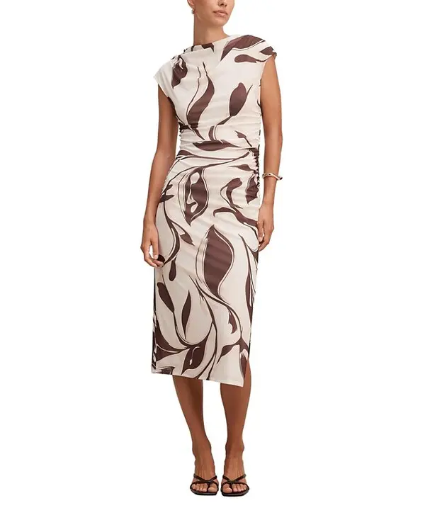 EVER NEW Emery Mesh Ruched Dress - Umber Leaf