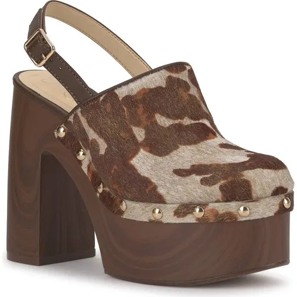 Jessica Simpson Cazea Genuine Calf Hair Slingback Platform Sandal - Beige/gold
