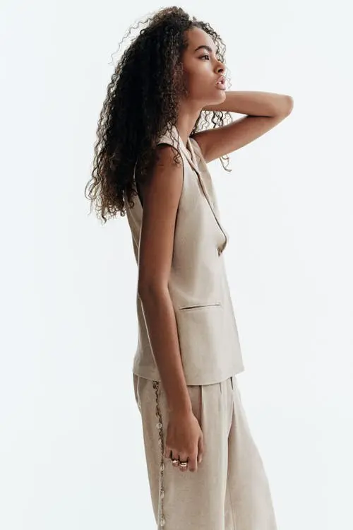 H&M Linen-blend Waistcoat With Notched Lapels