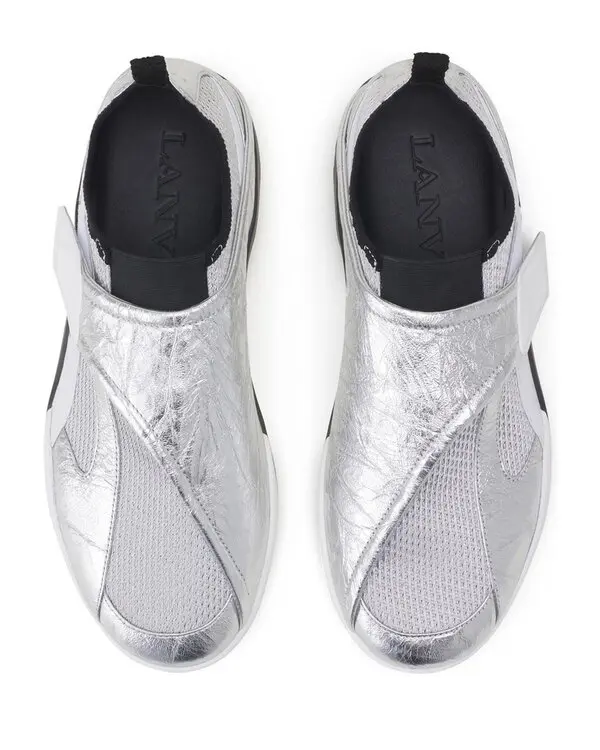 LANVIN Lnv1 Sneakers In Crinkled Metallic Leather - Black/silver