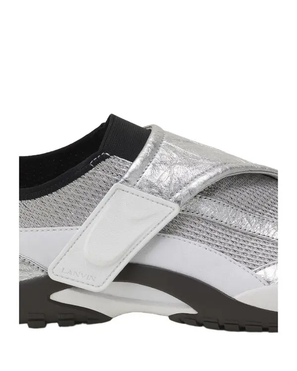 LANVIN Lnv1 Sneakers In Crinkled Metallic Leather - Black/silver