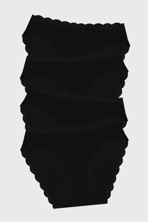 STRIPE & STARE Mid Rise Knicker Four Pack - Black
