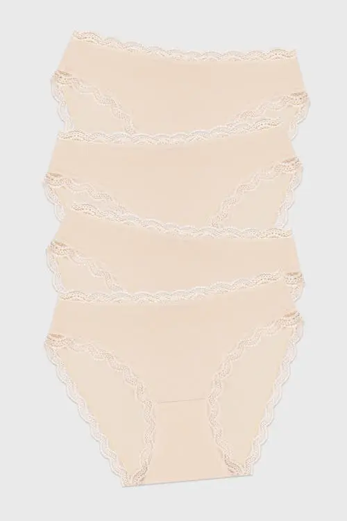 STRIPE & STARE Mid Rise Knicker Four Pack - Sand