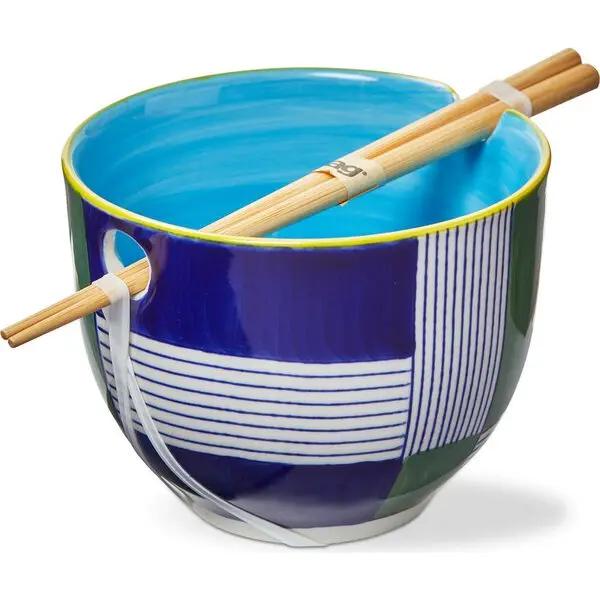TAG Geo Squares Noodle Bowl S/2 Multi Stoneware Everyday