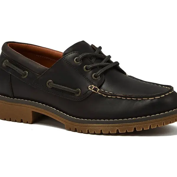 LANDS' END Seaport Leather Lace-up Boat Shoes With Lug Sole - Espresso